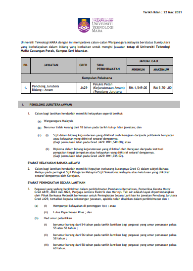 Jawatan Kosong Di Universiti Teknologi Mara Perak - TCER.MY