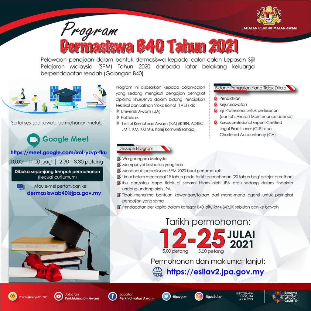 Program Dermasiswa B40 JPA Tahun 2021 : Permohonan Dibuka - TCER.MY