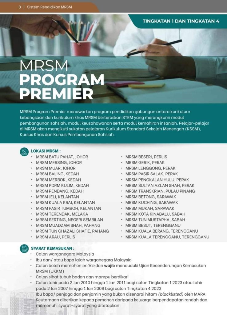 Permohonan MRSM Kemasukan Tahun 2023 Bagi Tingkatan 1 & 4 - Daftar ...