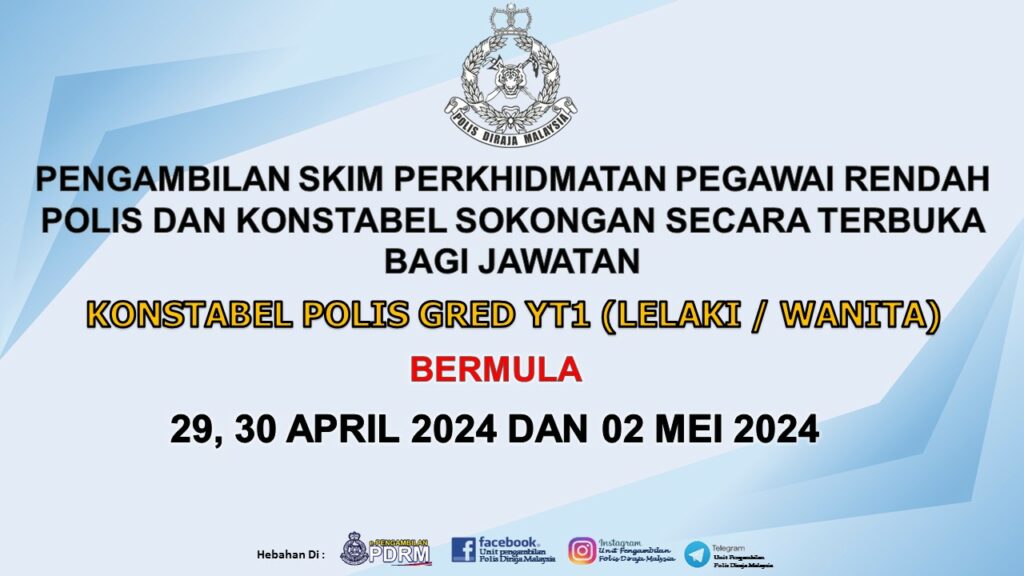 Pengambilan Terbuka PDRM 2024 Secara Walk-In Seluruh Malaysia - TCER.MY