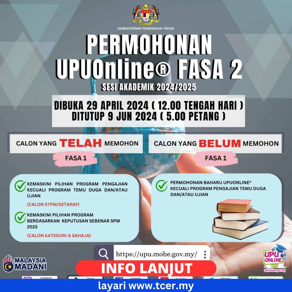 Permohonan UPU Online Fasa 2 Sesi Akademik 2024/2025 - TCER.MY