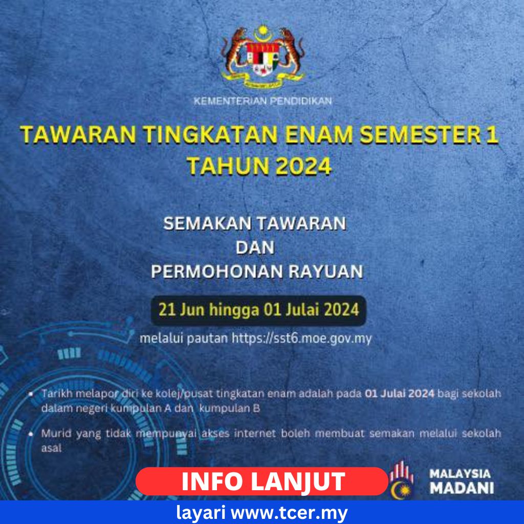 Semakan Tawaran Tingkatan 6 2024 & Permohonan Rayuan - TCER.MY