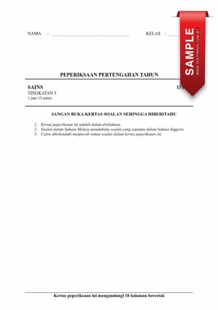 PENTAKSIRAN PERTENGAHAN TAHUN PPT KERTAS 1 DAN 2 SAINS TINGKATAN 5 ( 2024-2025) - TCER.MY