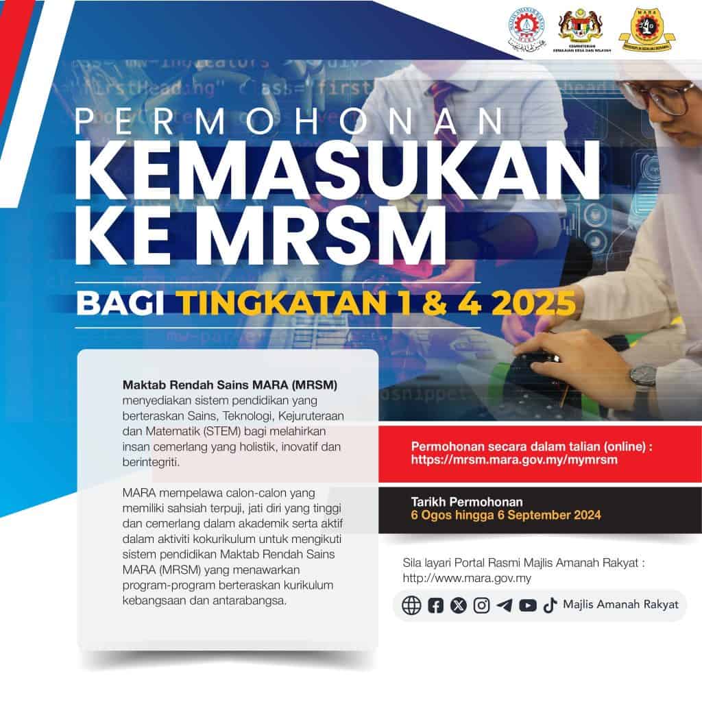 Permohonan Kemasukan Ke MRSM 2025 Bagi Tingkatan 1 & 4 - TCER.MY