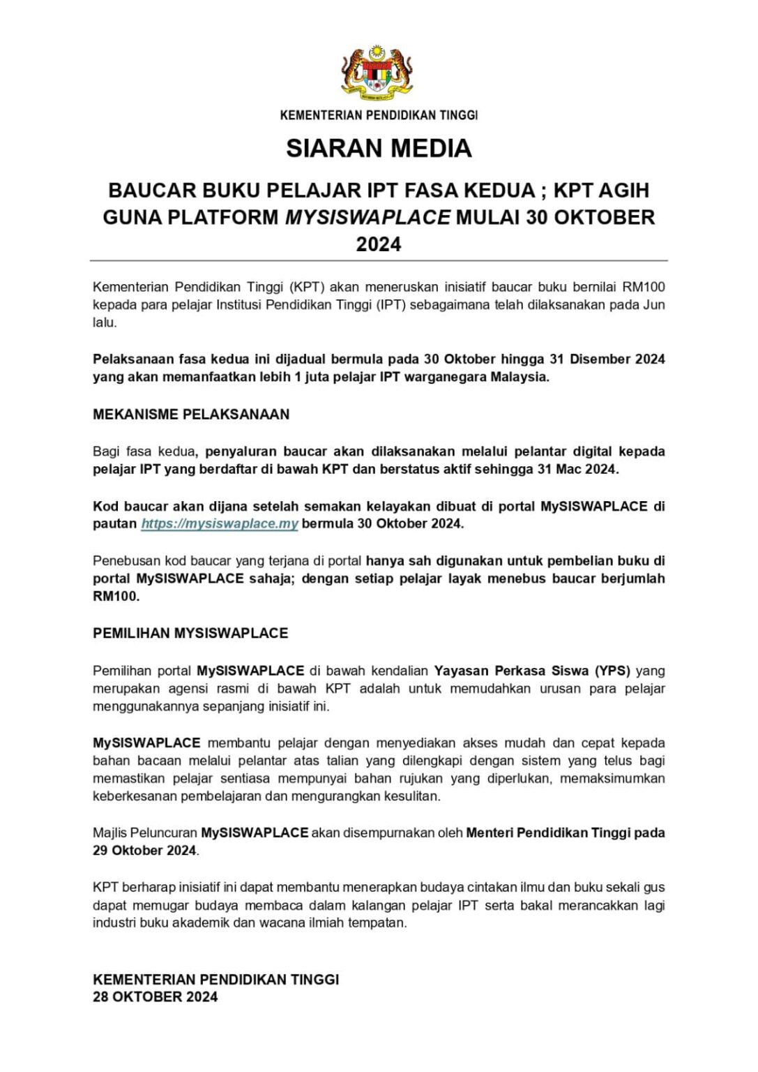 Baucar Buku Pelajar IPT Fasa 2 Melalui Platform MySISWAPLACE - TCER.MY