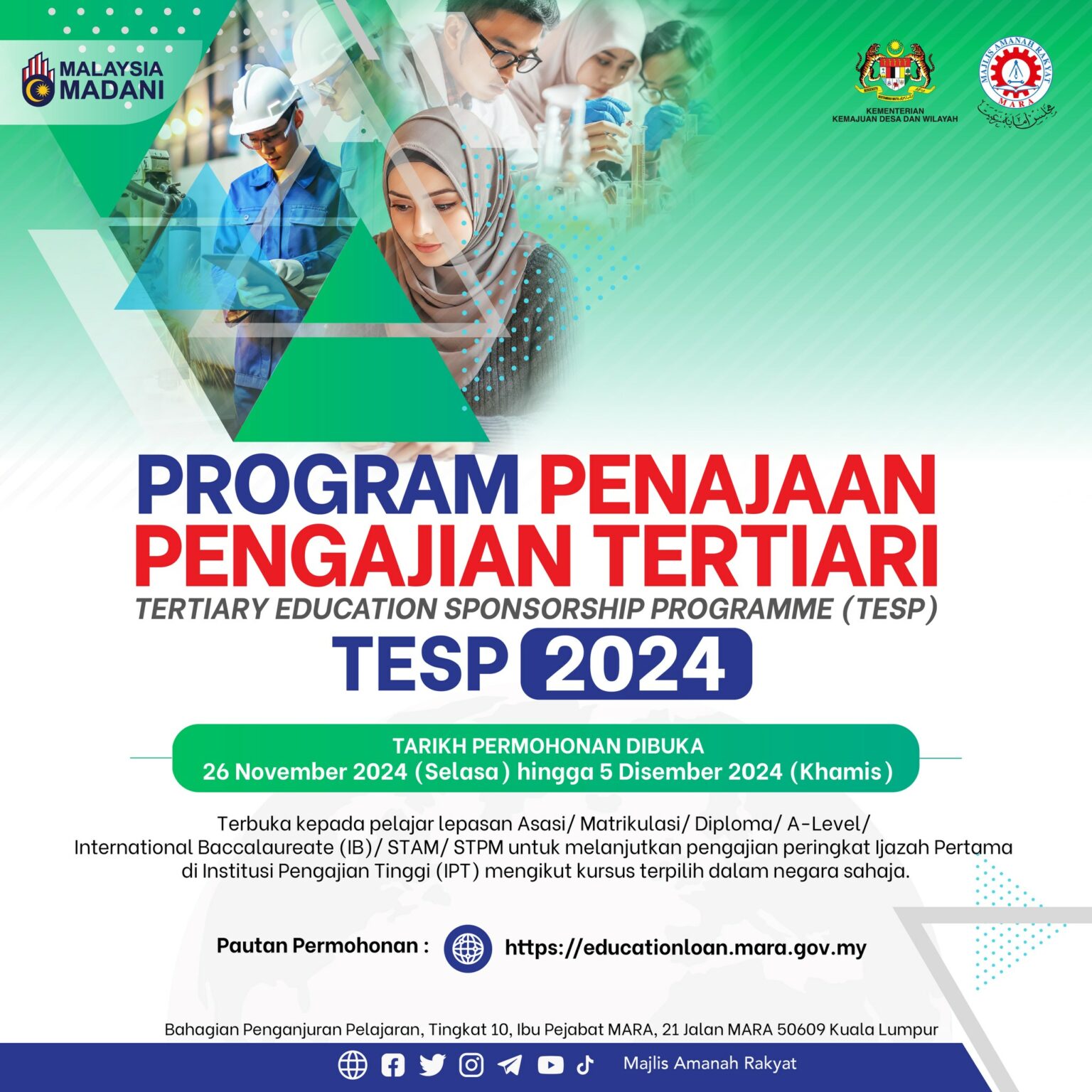 Permohonan TESP MARA 2024 Bagi Peringkat Ijazah Sarjana Muda - TCER.MY